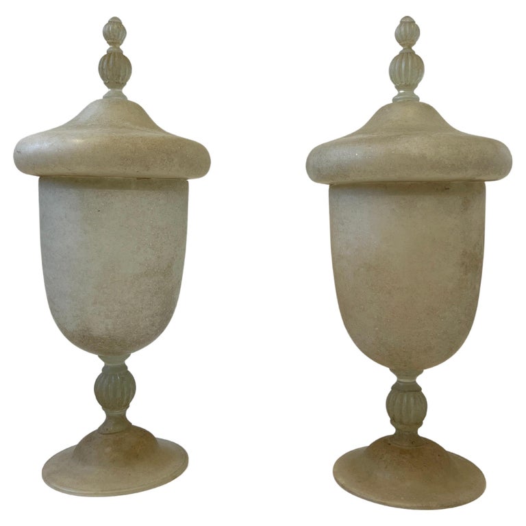 Pair of Italian Large Scavo Murano Glass Vases at 1stDibs