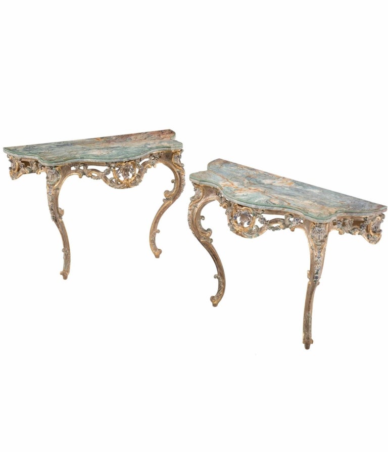 Pair of Italian Late Baroque Rococo Style Carved Polychrome Gilt Wood ...
