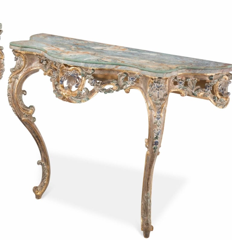 Pair of Italian Late Baroque Rococo Style Carved Polychrome Gilt Wood ...