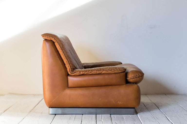 Pair of Italian Leather Club Chairs with Braid Detail at 1stDibs