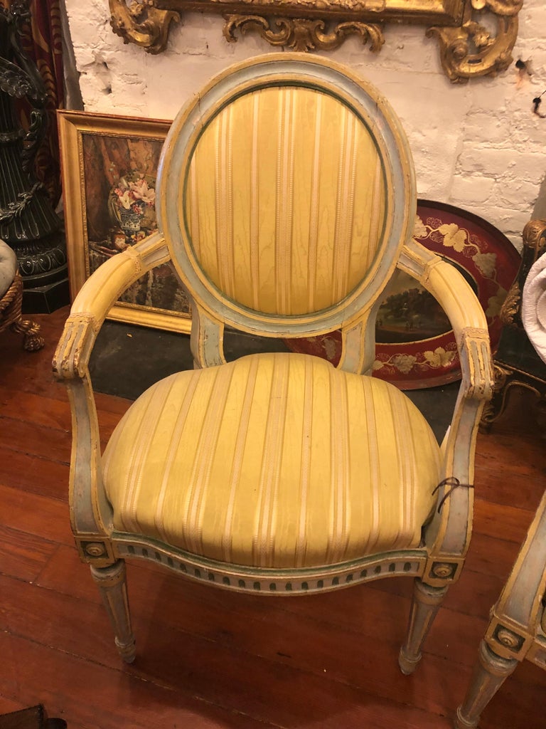 Pair of Italian Louis XVI Oval Back Fauteuils For Sale at 1stDibs