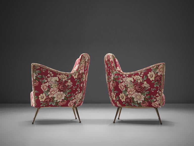 Italian Lounge Chairs with Red Floral Upholstery For Sale at 1stDibs ...