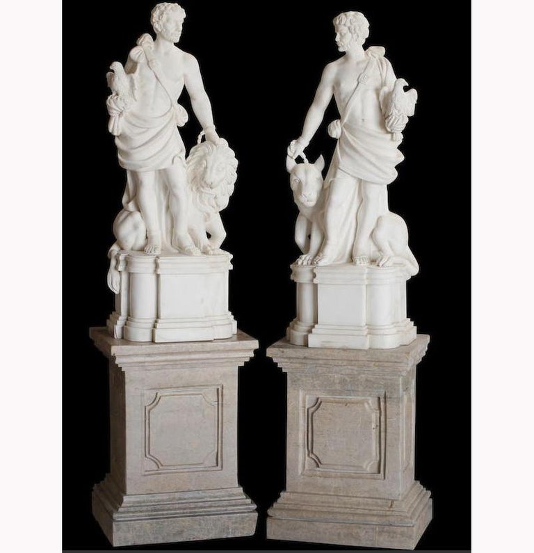 Pair of Italian Marble Statues of Hunters at 1stDibs