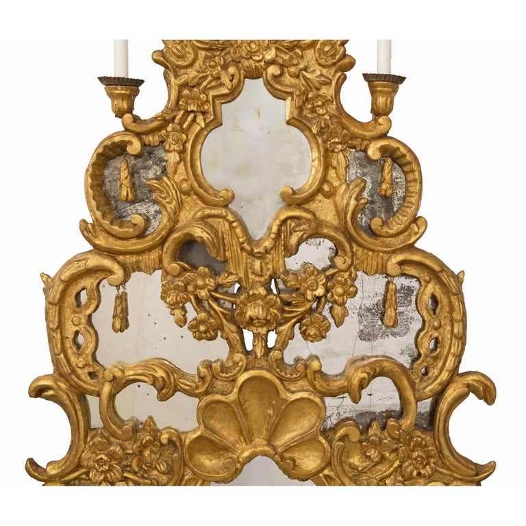Pair of Italian Mid-18th Century, Mirrored Giltwood Baroque Sconces For ...