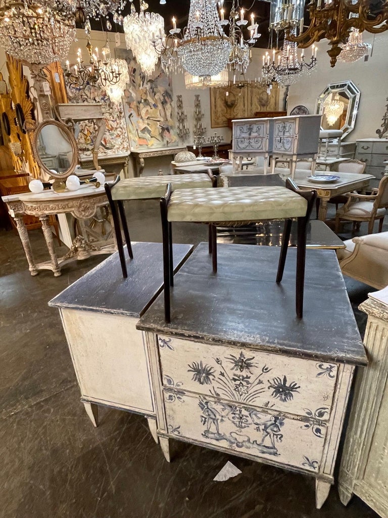 Pair of Italian Mid Century Ebonized Stools For Sale at 1stDibs