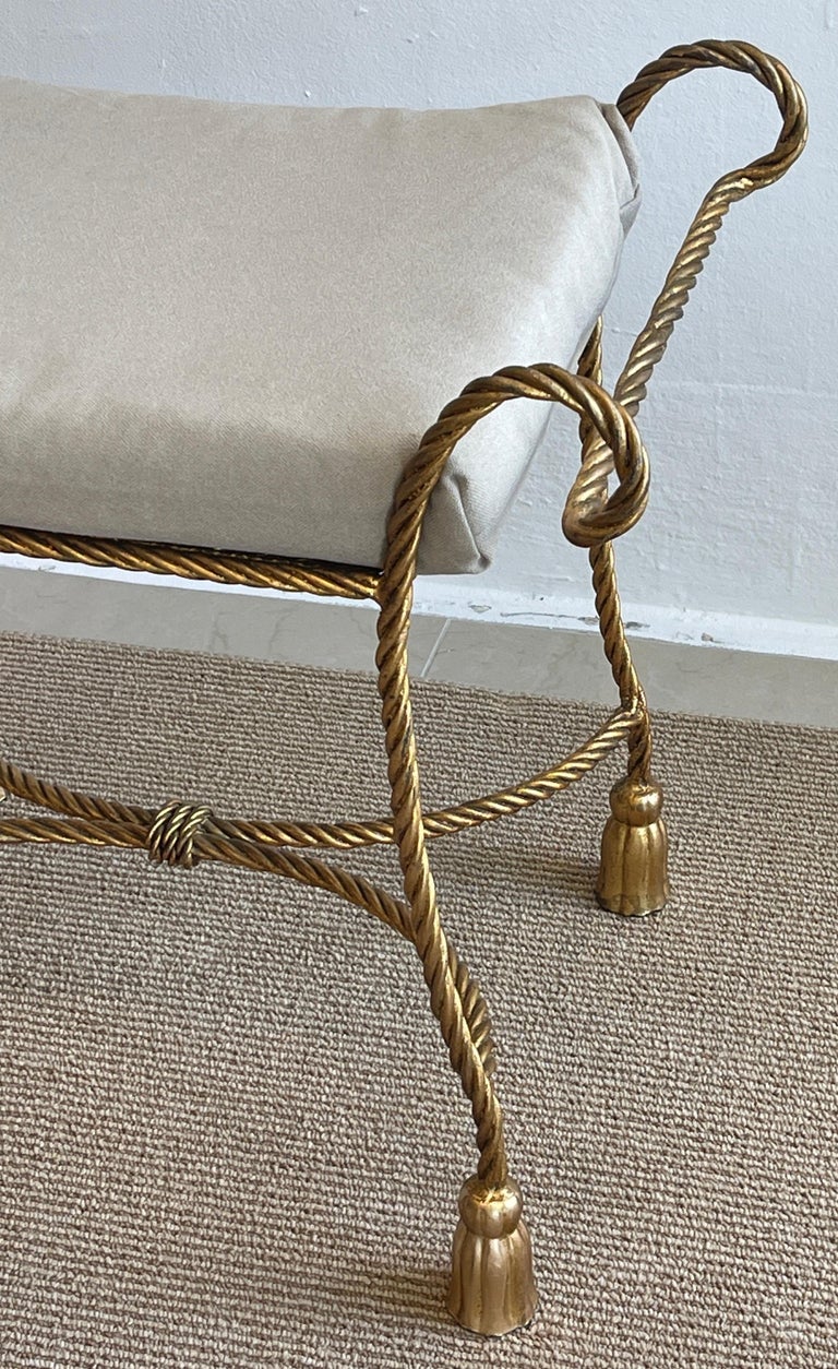 Pair of Italian Mid Century Gilt Meal Rope and Tassel Benches at 1stDibs