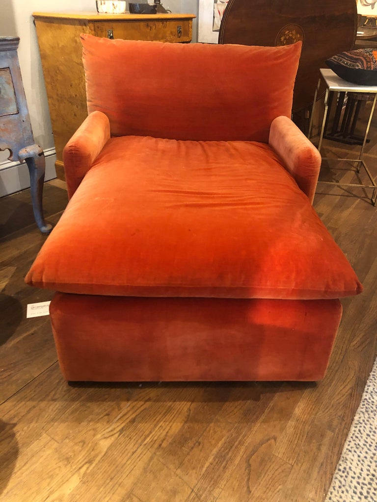 Pair of Italian Mid-Century Modern Orange Velvet Chaise Lounges at 1stDibs