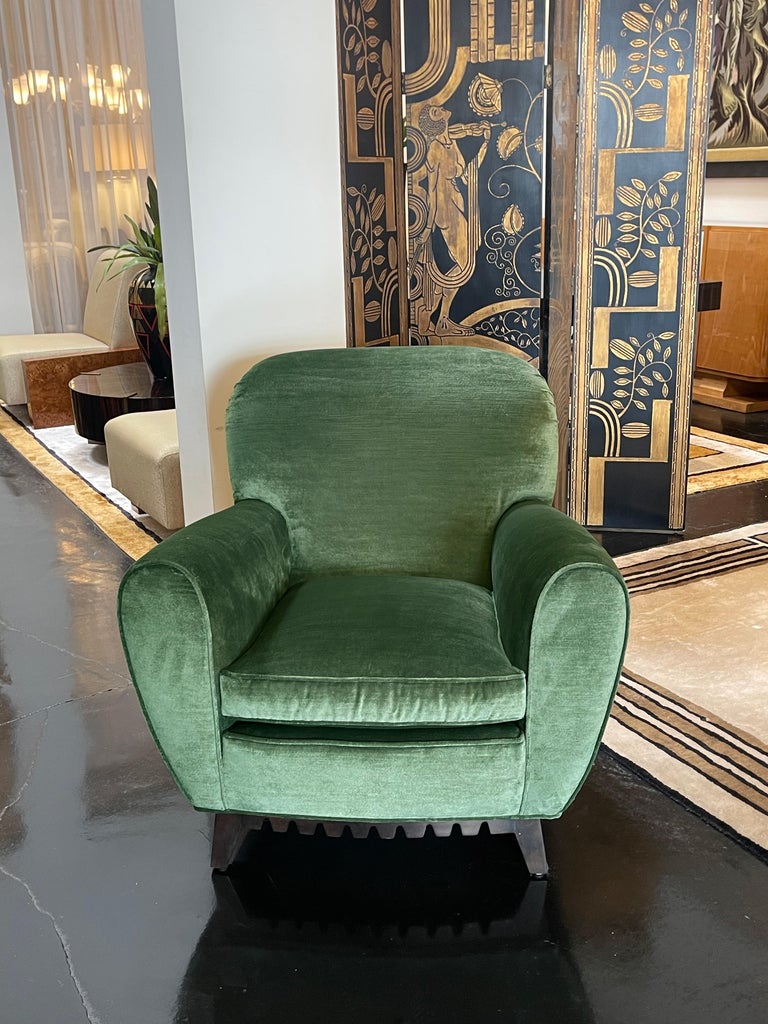 Pair of Italian Mid-Century Rounded Green Club Chairs at 1stDibs