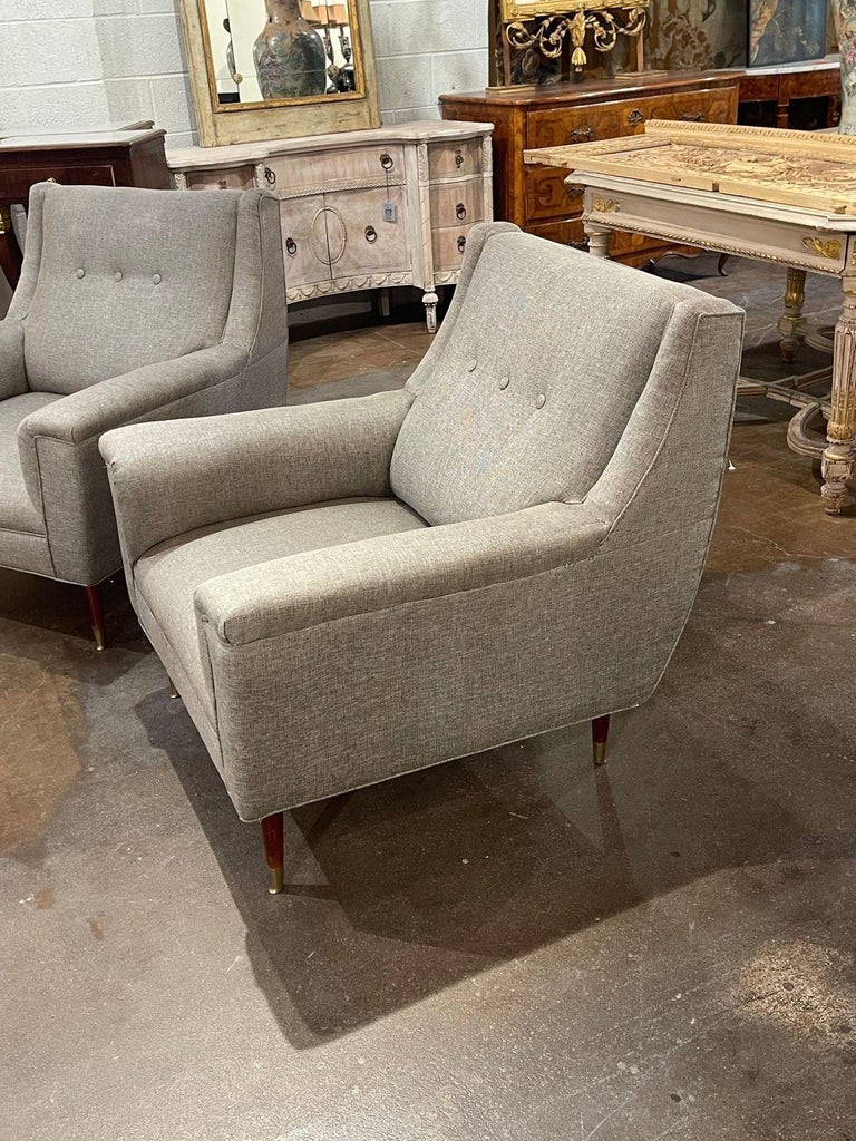 Pair of Italian Mid-Century Upholstered Club Chairs For Sale at 1stDibs