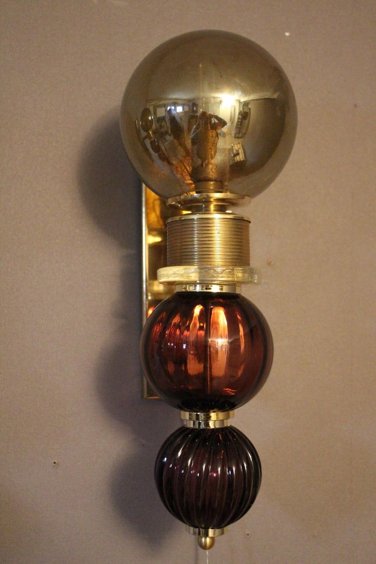 Pair of Italian Midcentury Style Grey and Purple Murano Sconces at 1stDibs