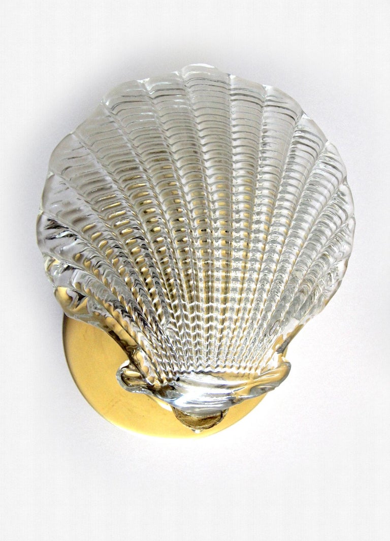 Pair of Italian Murano Glass Clam Shell Shaped Wall Sconces at 1stDibs