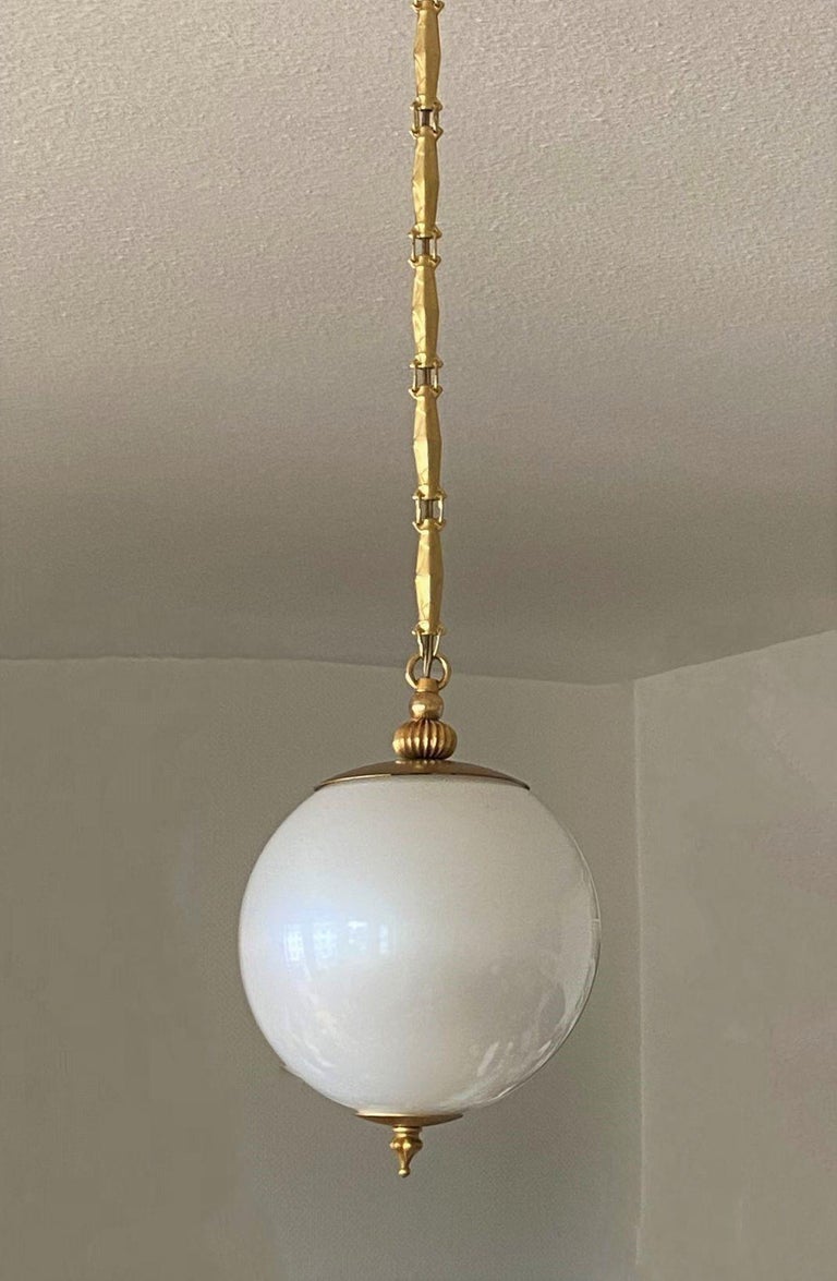 Pair of Italian Murano Glass Pendants in Pearl Optic Brass Mounted ...