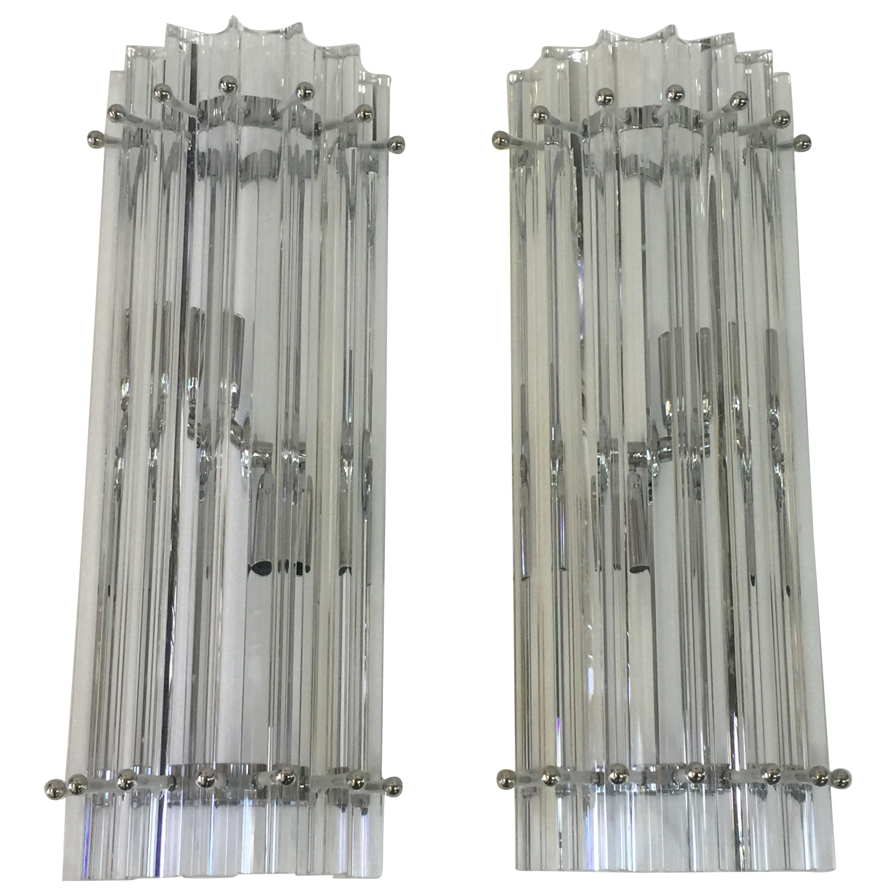 Pair of Large Italian Mid-Century Modern Murano Glass Rod and Brass ...