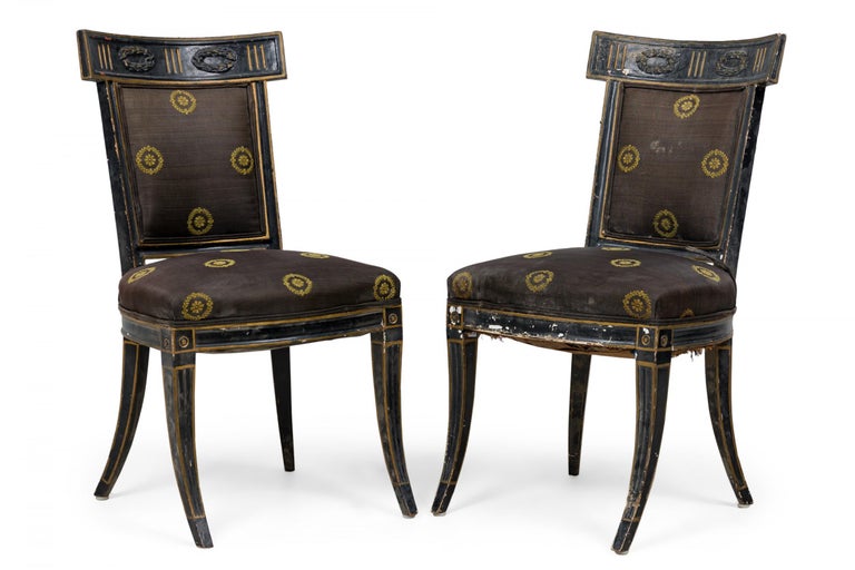 Pair of Italian Neo-Classic Black Painted and Gilt Upholstered Dining ...