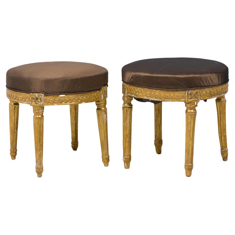 Pair of Italian Neo-Classic Giltwood Upholstered Taborets / Benches ...