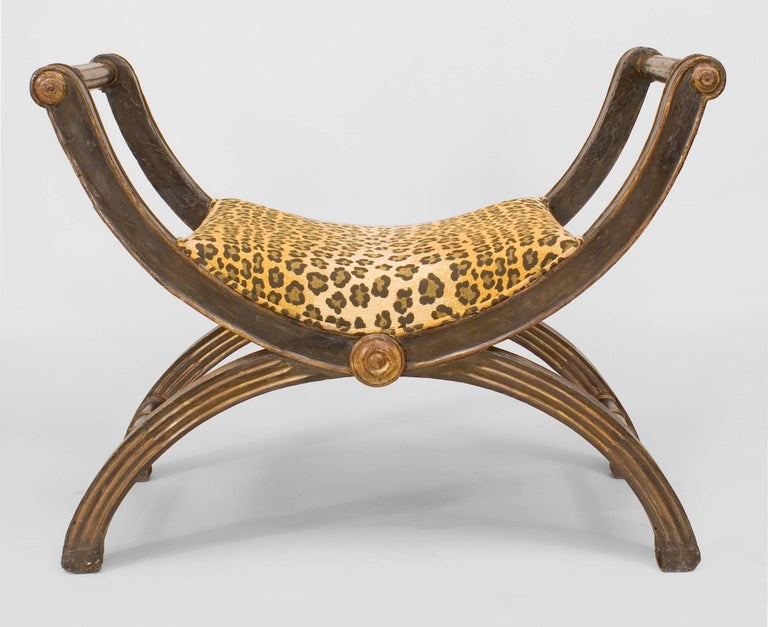 Pair of Italian Neo-Classic Faux Leopard Benches For Sale at 1stDibs