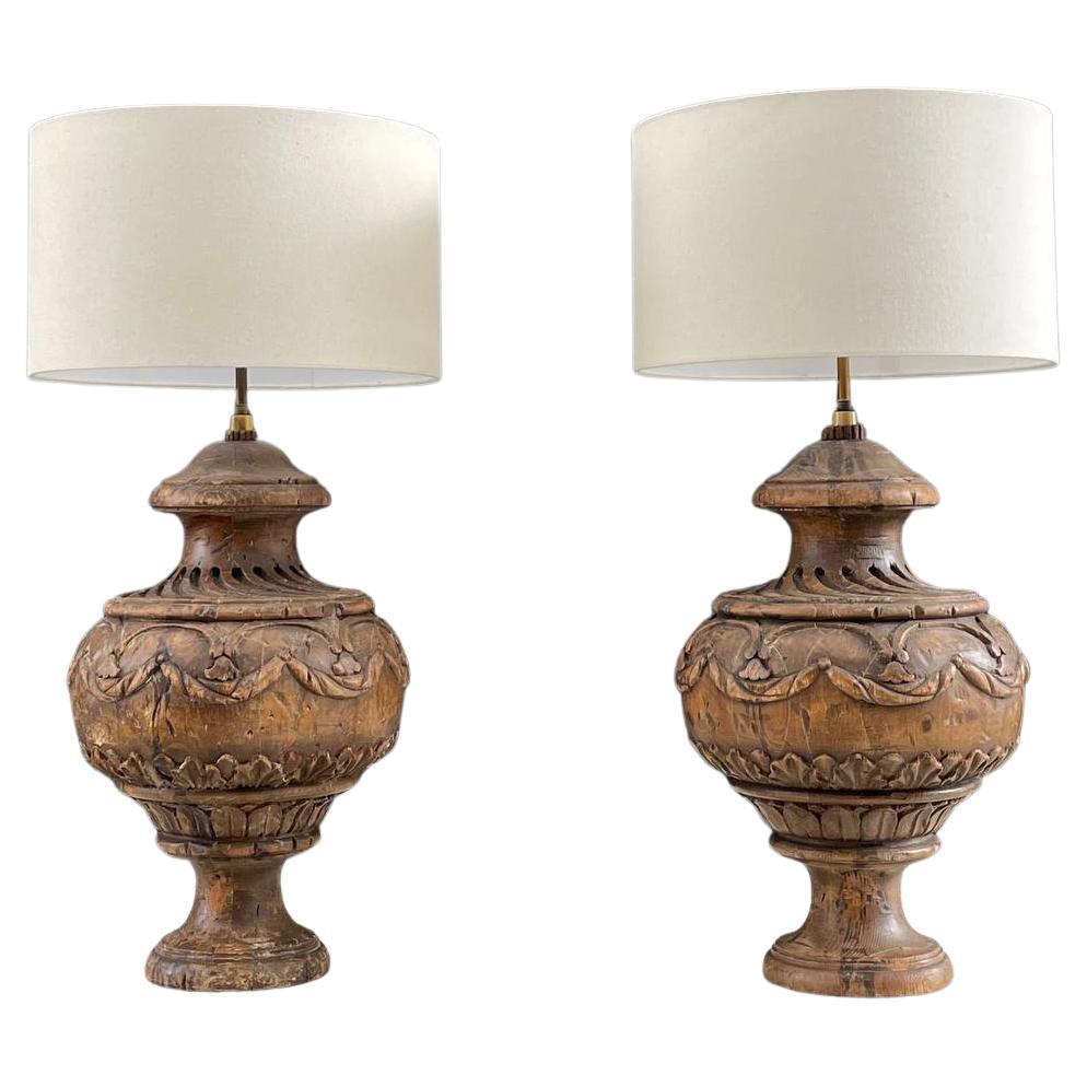 Pair of Italian Neoclassical Antique Carved Table Lamps at 1stDibs ...