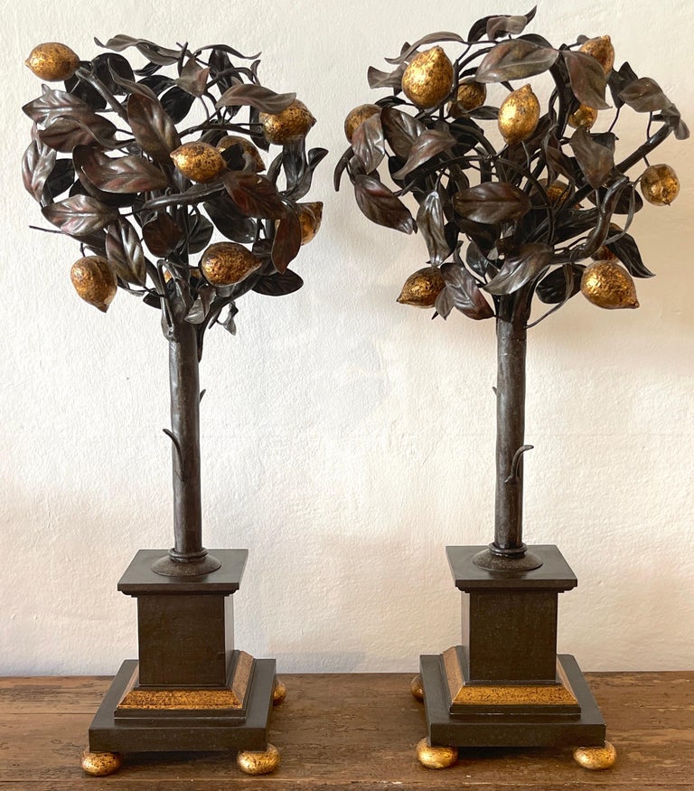 Pair of Italian Neoclassical Gilt and Patinated Tole Lemon Tree ...