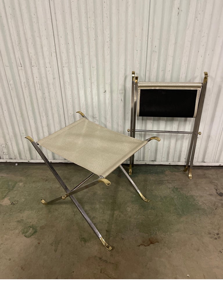 Pair of Italian Neoclassical Style Steel and Brass Folding Campaign ...