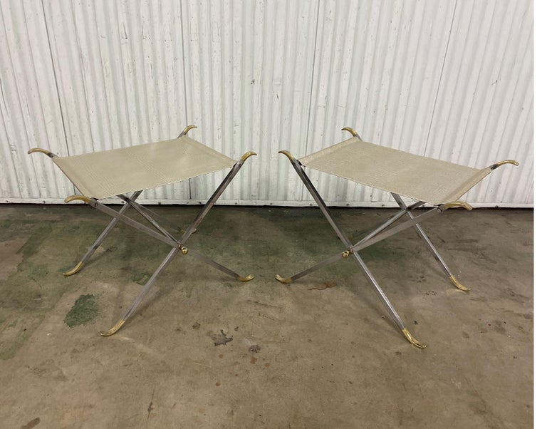Pair of Italian Neoclassical Style Steel and Brass Folding Campaign ...
