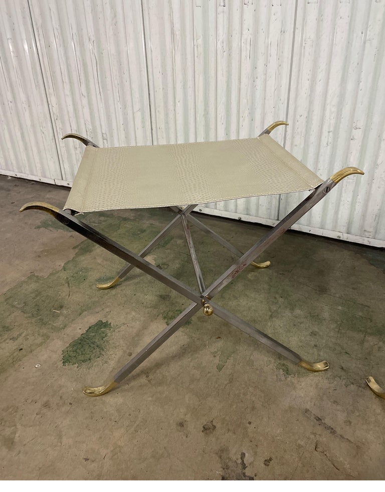 Pair of Italian Neoclassical Style Steel and Brass Folding Campaign ...