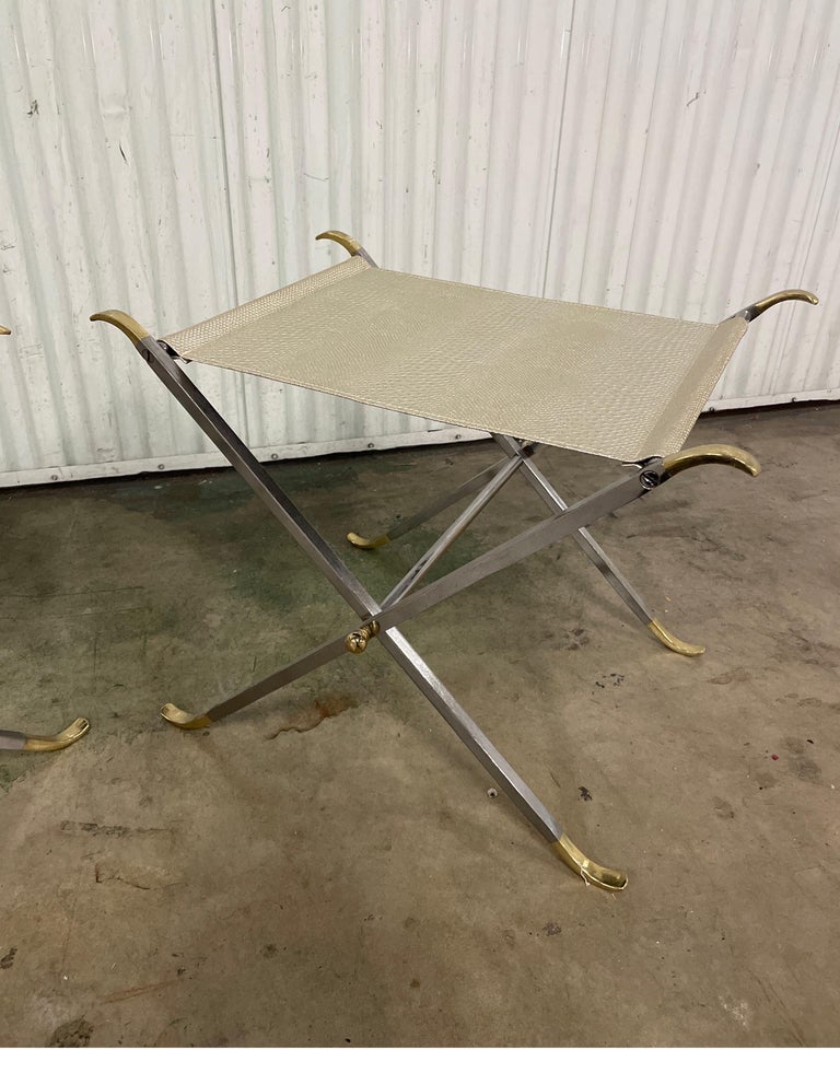 Pair of Italian Neoclassical Style Steel and Brass Folding Campaign ...