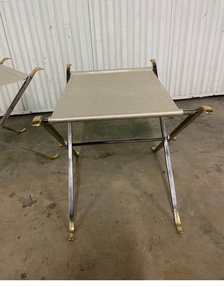 Pair of Italian Neoclassical Style Steel and Brass Folding Campaign ...