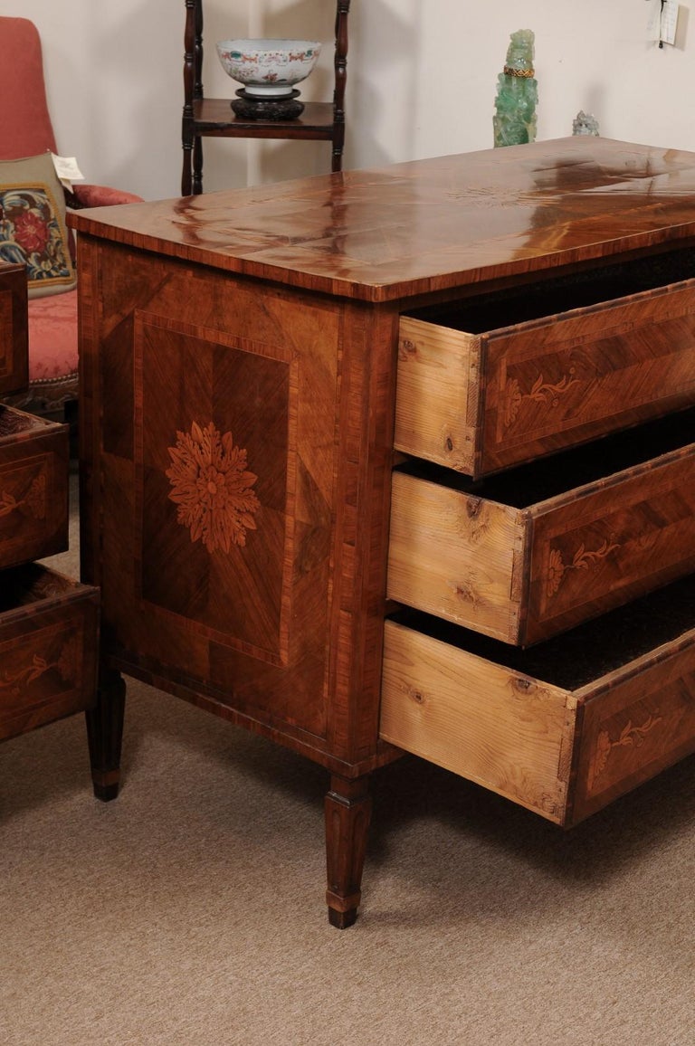 Pair of Italian Neoclassical Walnut Commodes with Foliage Design, 19th ...