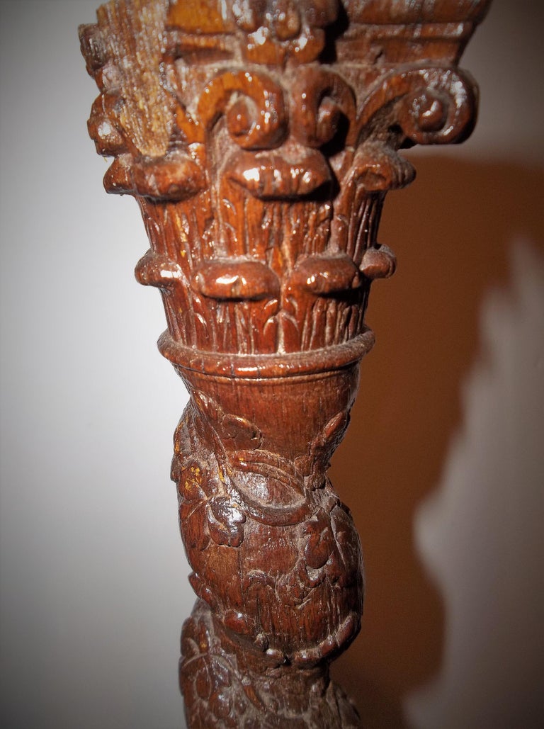 Pair of Italian Oak or Beech Architectural Carved Solomonic Corinthian ...