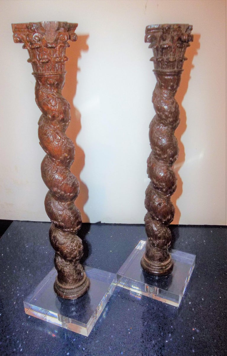 Pair of Italian Oak or Beech Architectural Carved Solomonic Corinthian ...
