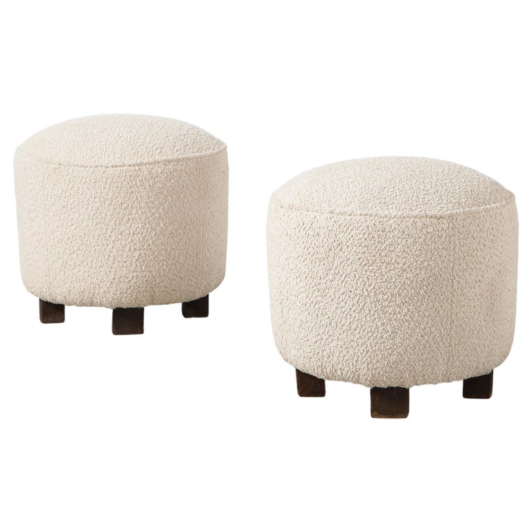 Pair of Italian Organic Modern Boucle Stools with Wood Feet For Sale at ...