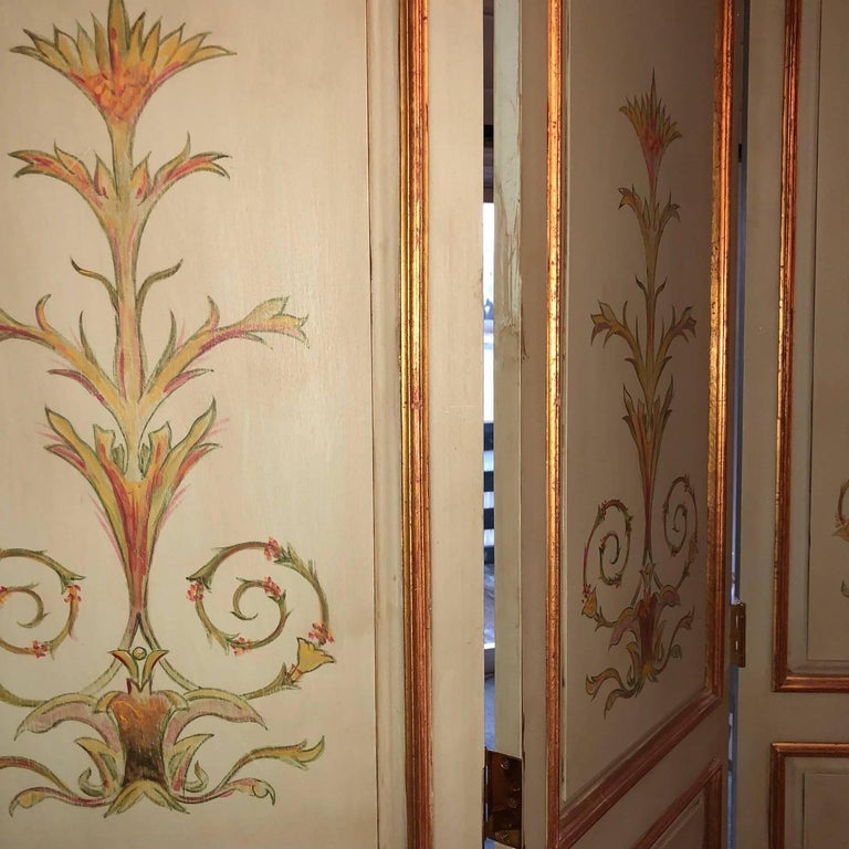 Pair of Italian Paint Decorated and Parcel-Gilt Monumental Screen or ...