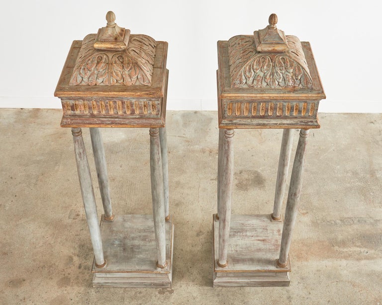 Pair of Italian Painted Altar Display Pedestal Vitrines For Sale at 1stDibs
