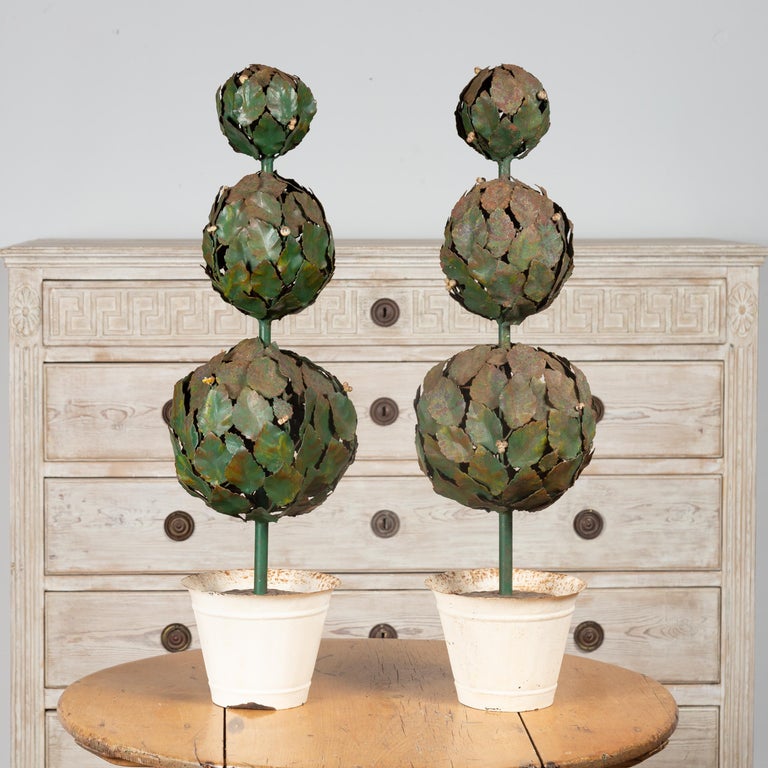 Pair of Italian Painted Midcentury Metal Topiary Sculptures Set in ...