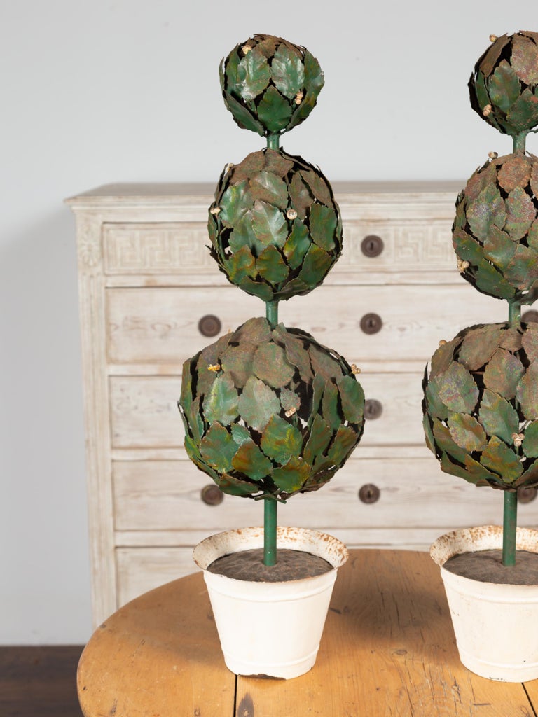 Pair of Italian Painted Midcentury Metal Topiary Sculptures Set in ...