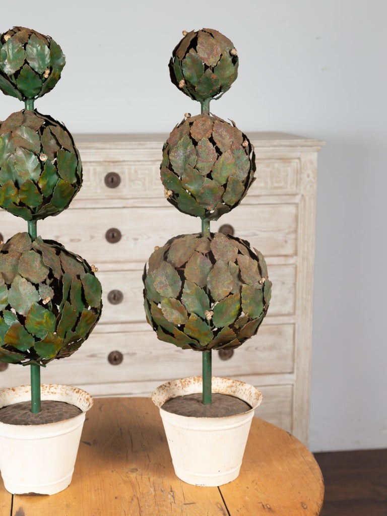 Pair of Italian Painted Midcentury Metal Topiary Sculptures Set in ...