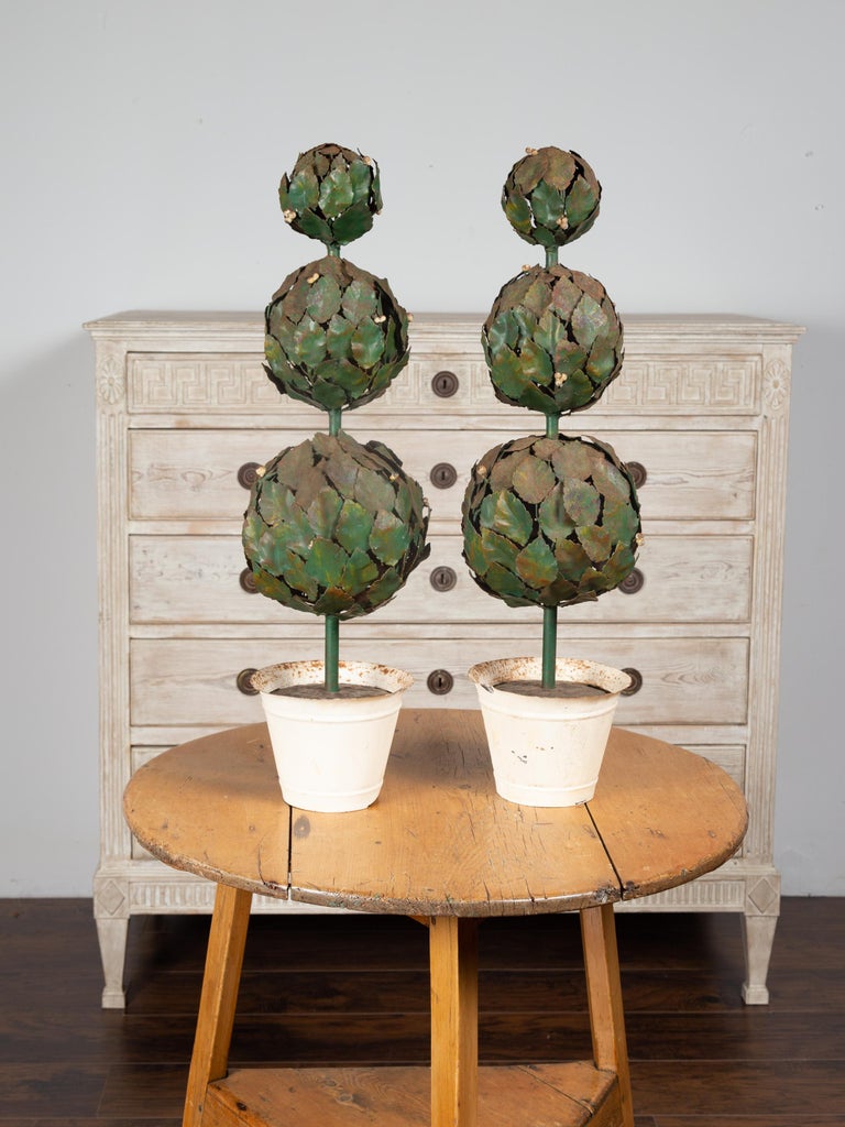 Pair of Italian Painted Midcentury Metal Topiary Sculptures Set in ...