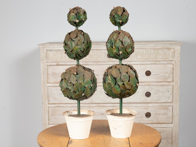 Pair of Italian Painted Midcentury Metal Topiary Sculptures Set in ...