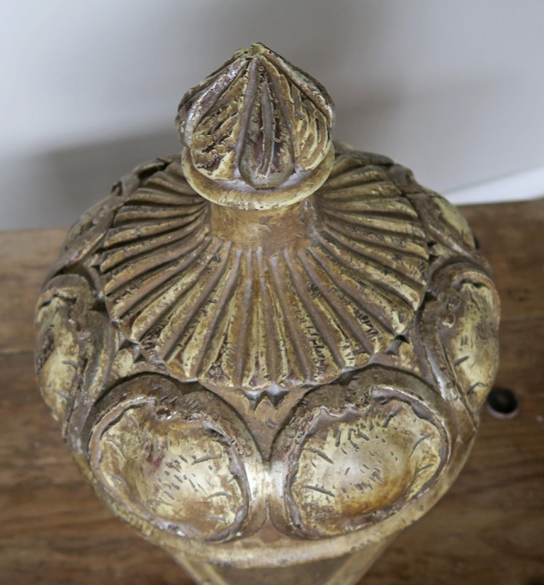 Pair of Italian Painted Wood Carved Finials with Flames at 1stDibs