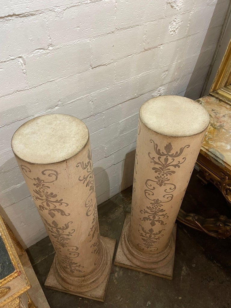 Pair of Italian Painted Wood Pedestals For Sale at 1stDibs