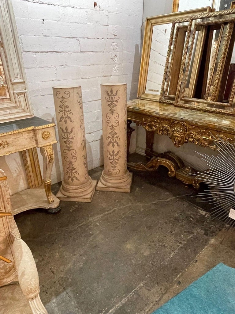 Pair of Italian Painted Wood Pedestals For Sale at 1stDibs