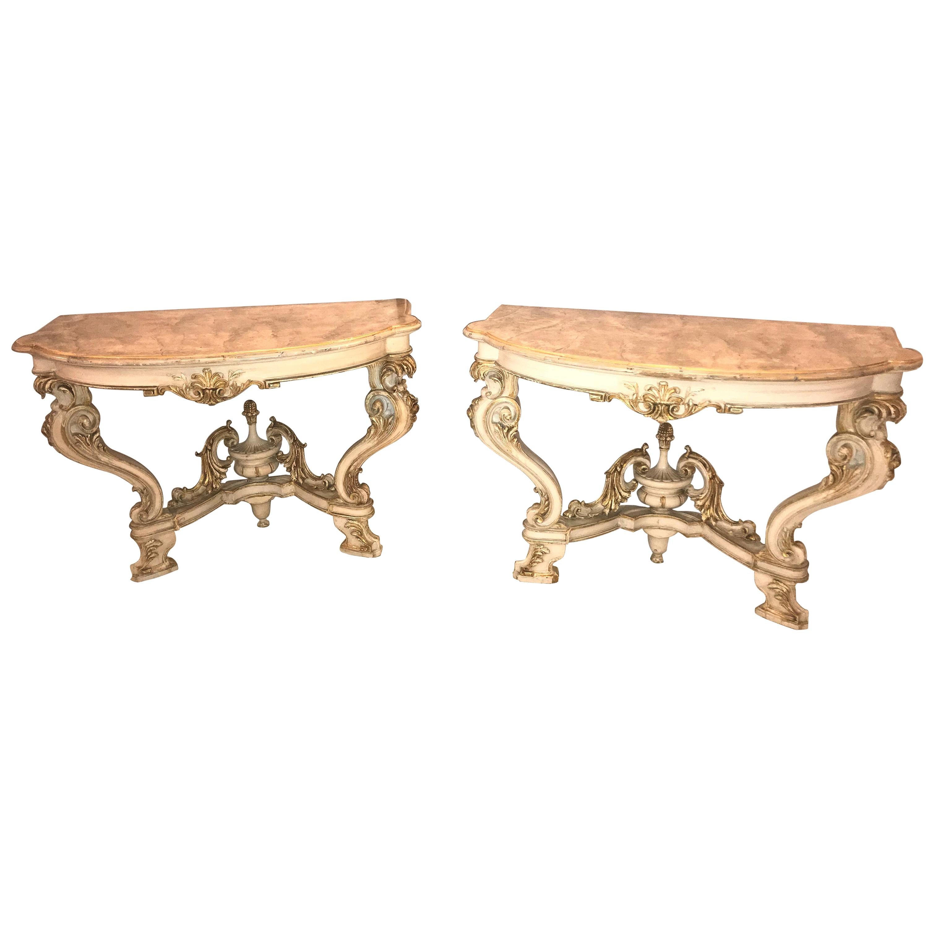 Painted French Parcel Gilt Console Table at 1stDibs