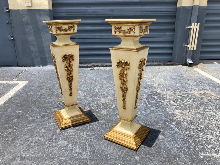Pair of Italian Pedestals, Columns, Stand, Gold, Beige, 1950s For Sale ...