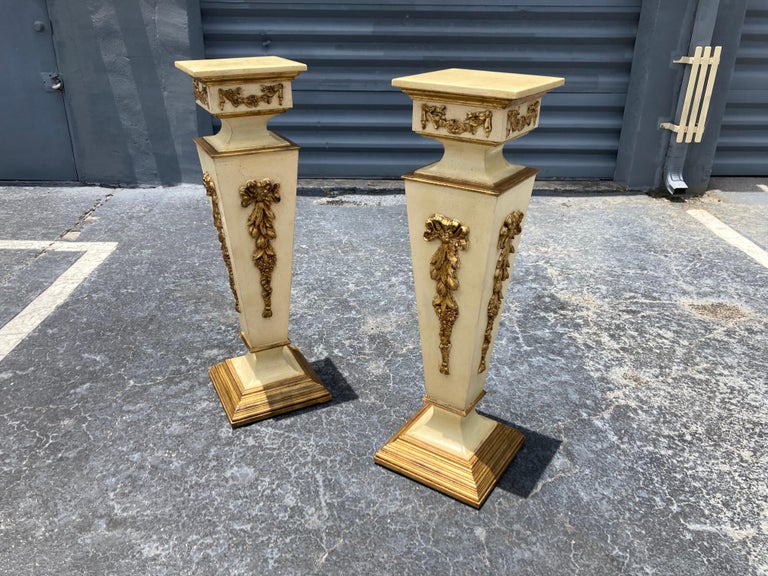 Pair of Italian Pedestals, Columns, Stand, Gold, Beige, 1950s For Sale ...
