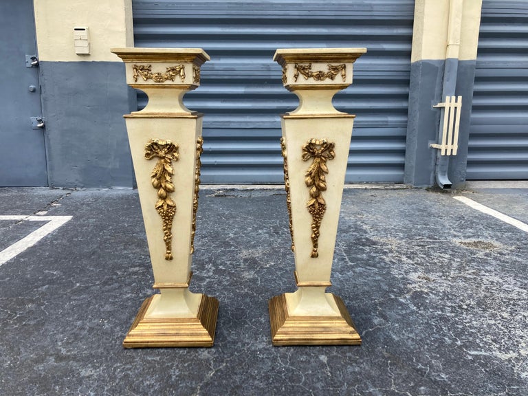 Pair of Italian Pedestals, Columns, Stand, Gold, Beige, 1950s For Sale ...