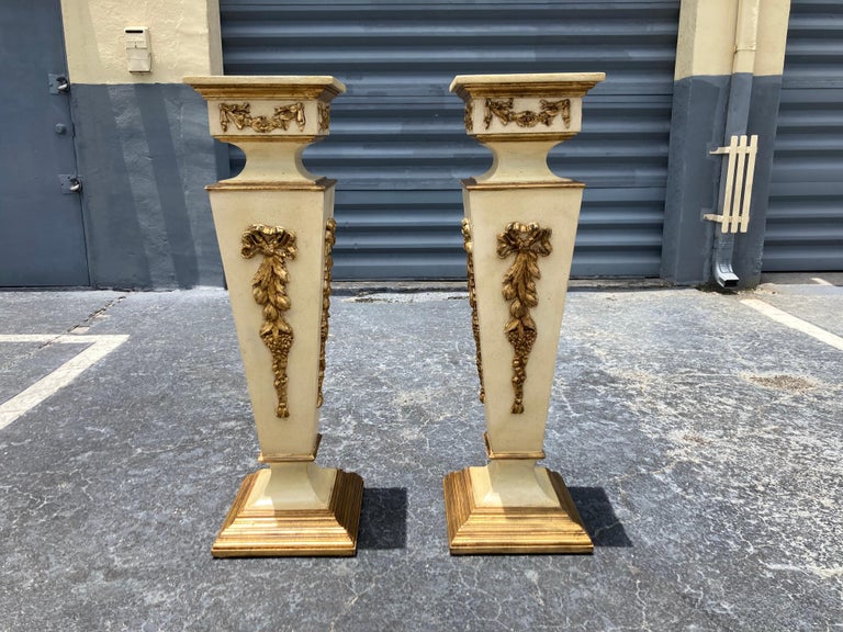 Pair of Italian Pedestals, Columns, Stand, Gold, Beige, 1950s For Sale ...