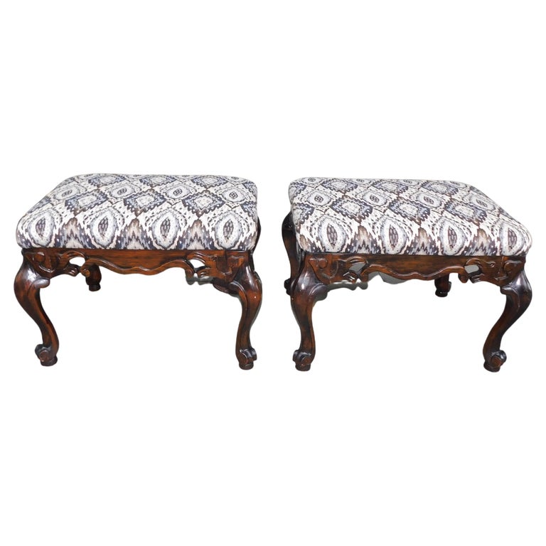 Pair of Italian Pine Baroque Style Upholstered Benches with Cabriole ...