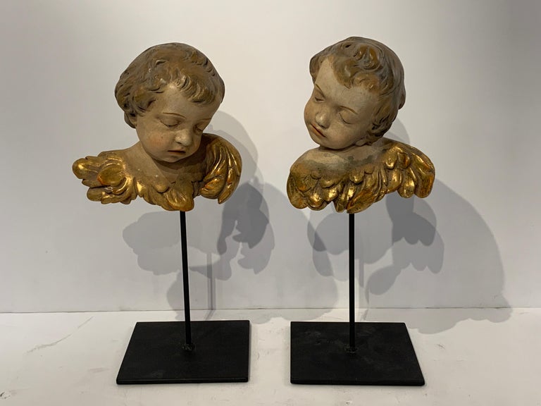 Pair of Italian Polycromed and Gilt Terracotta Angel Heads, Museum ...