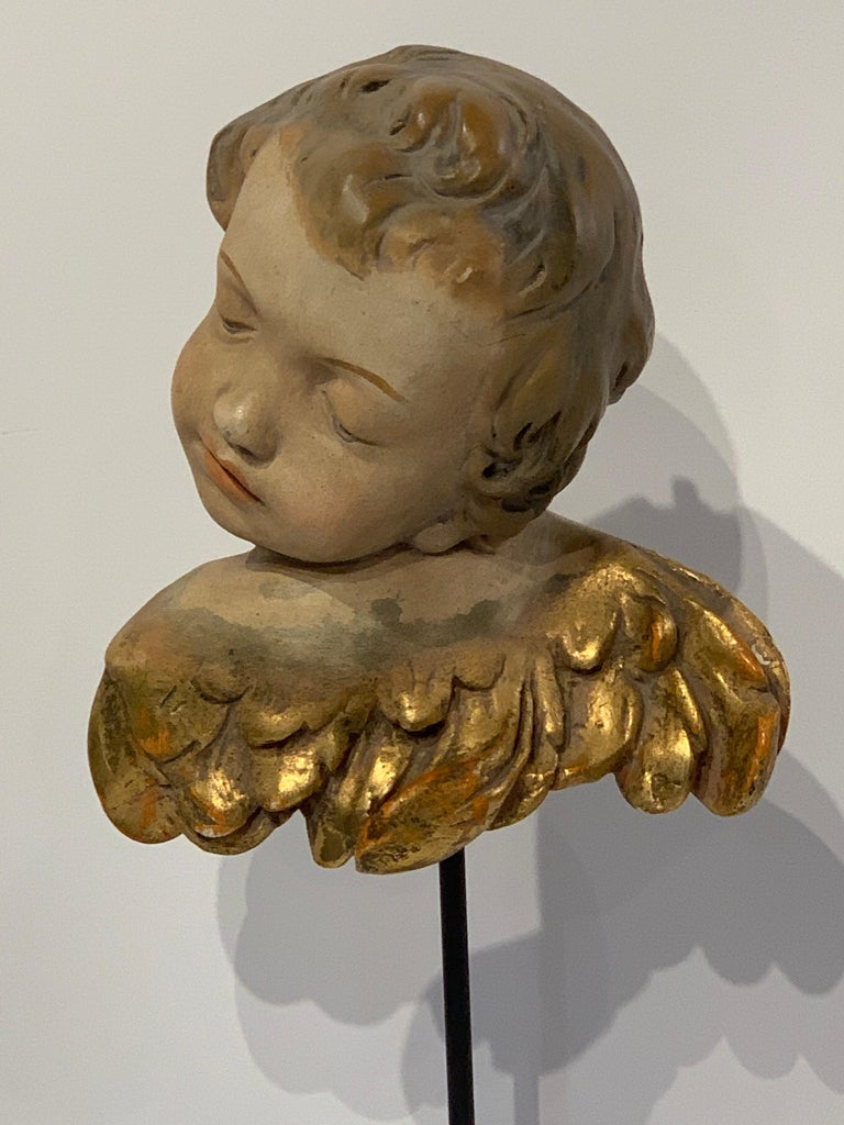 Pair of Italian Polycromed and Gilt Terracotta Angel Heads, Museum ...