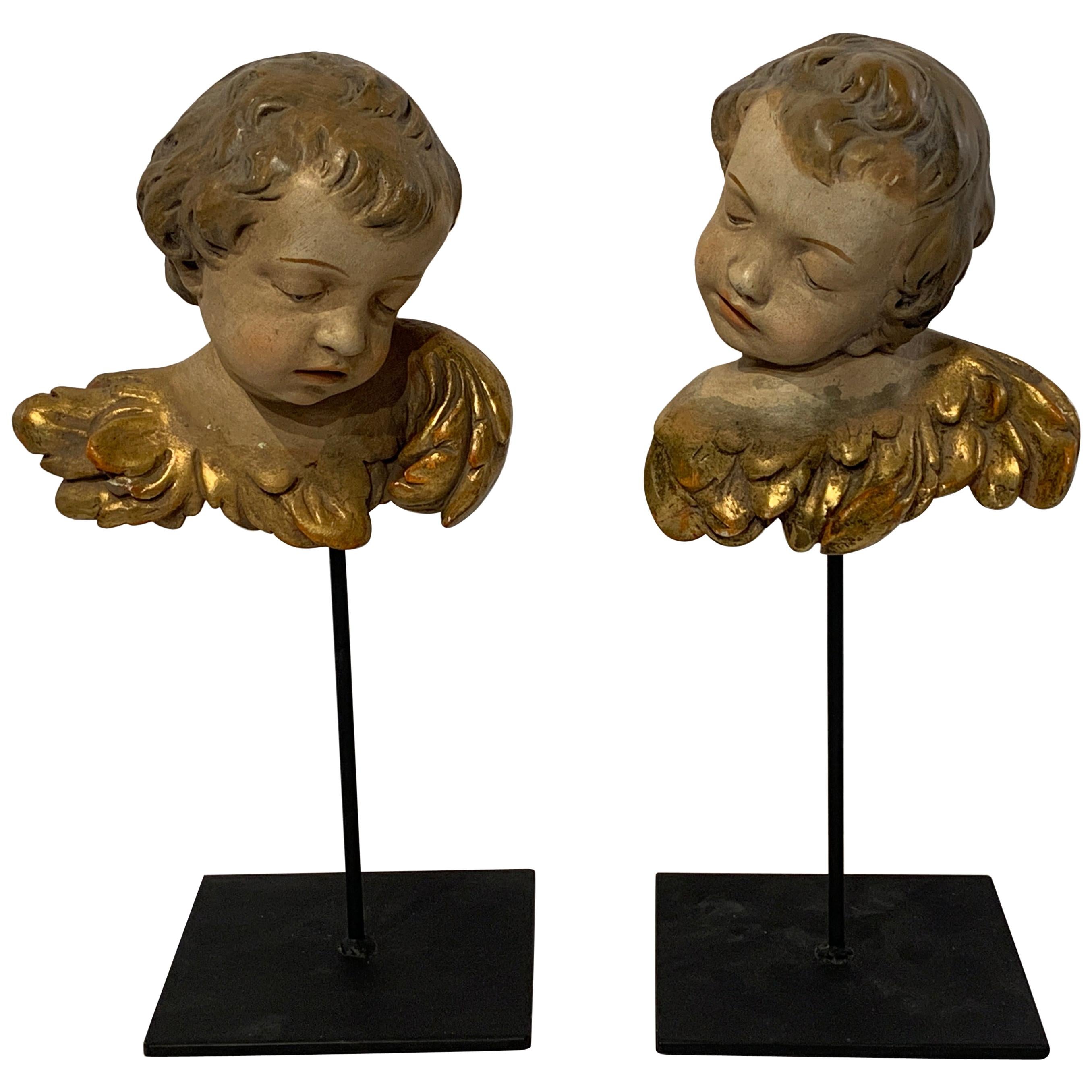 Pair of Italian Polycromed and Gilt Terracotta Angel Heads, Museum ...